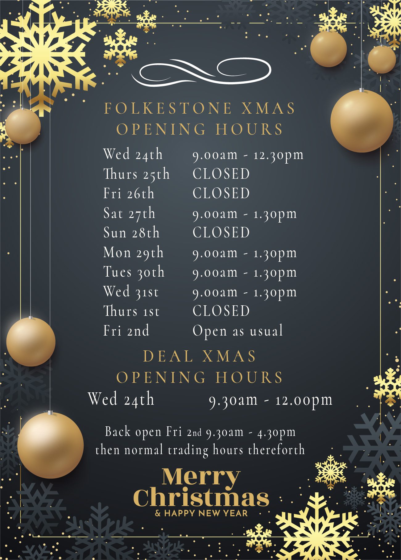 Xmas Opening Hours | Vegas Kitchens